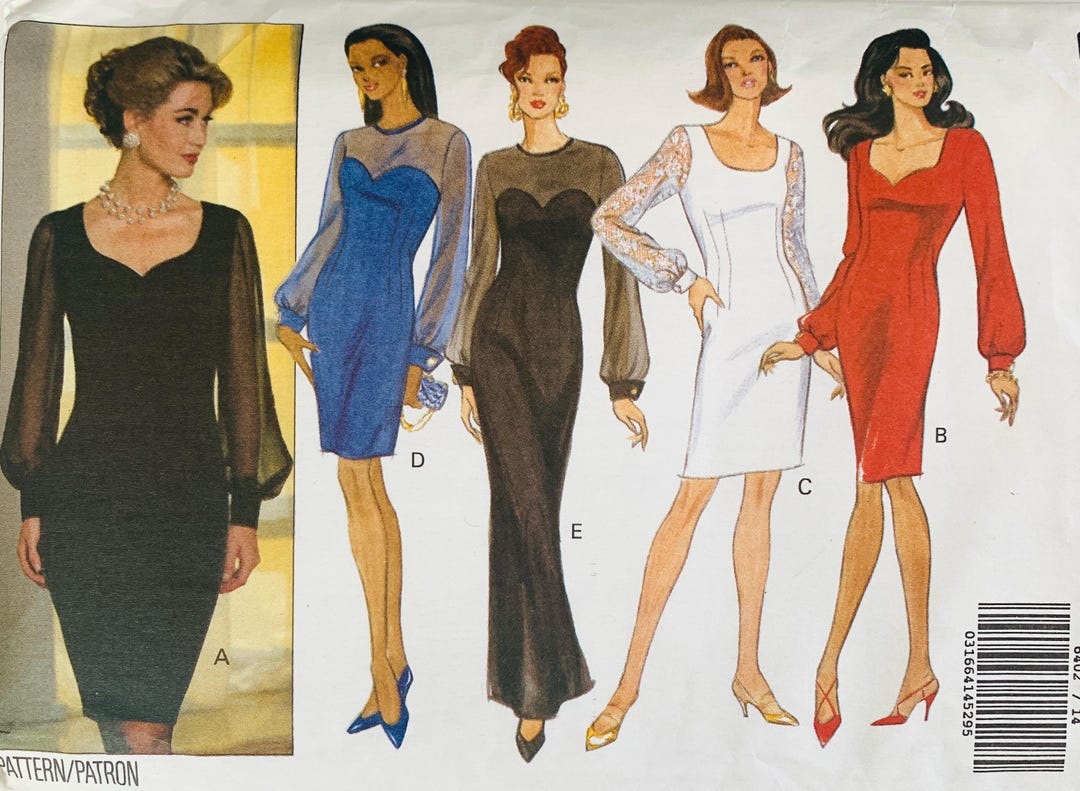 Misses Dress 5 Styles Sheer Sleeves, Yoke, Semi-fitted, Lined, 3 ...