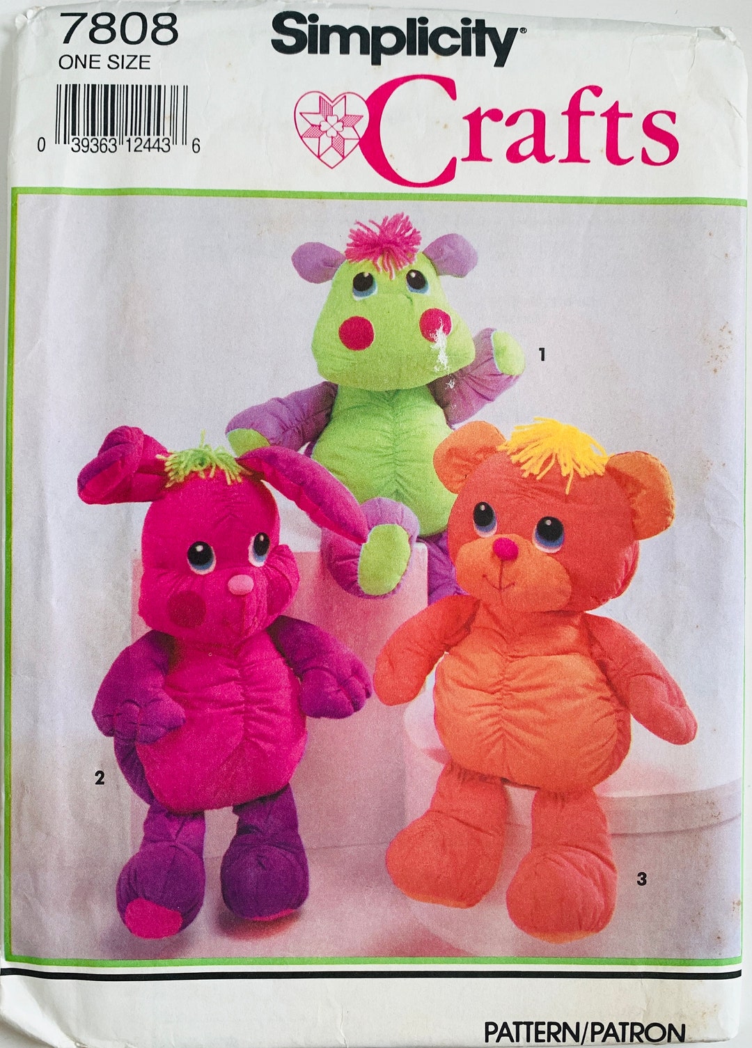 90s Cuddly Bear, Bunny and Hippo Pattern Vintage Simplicity 7808 UNCUT ...