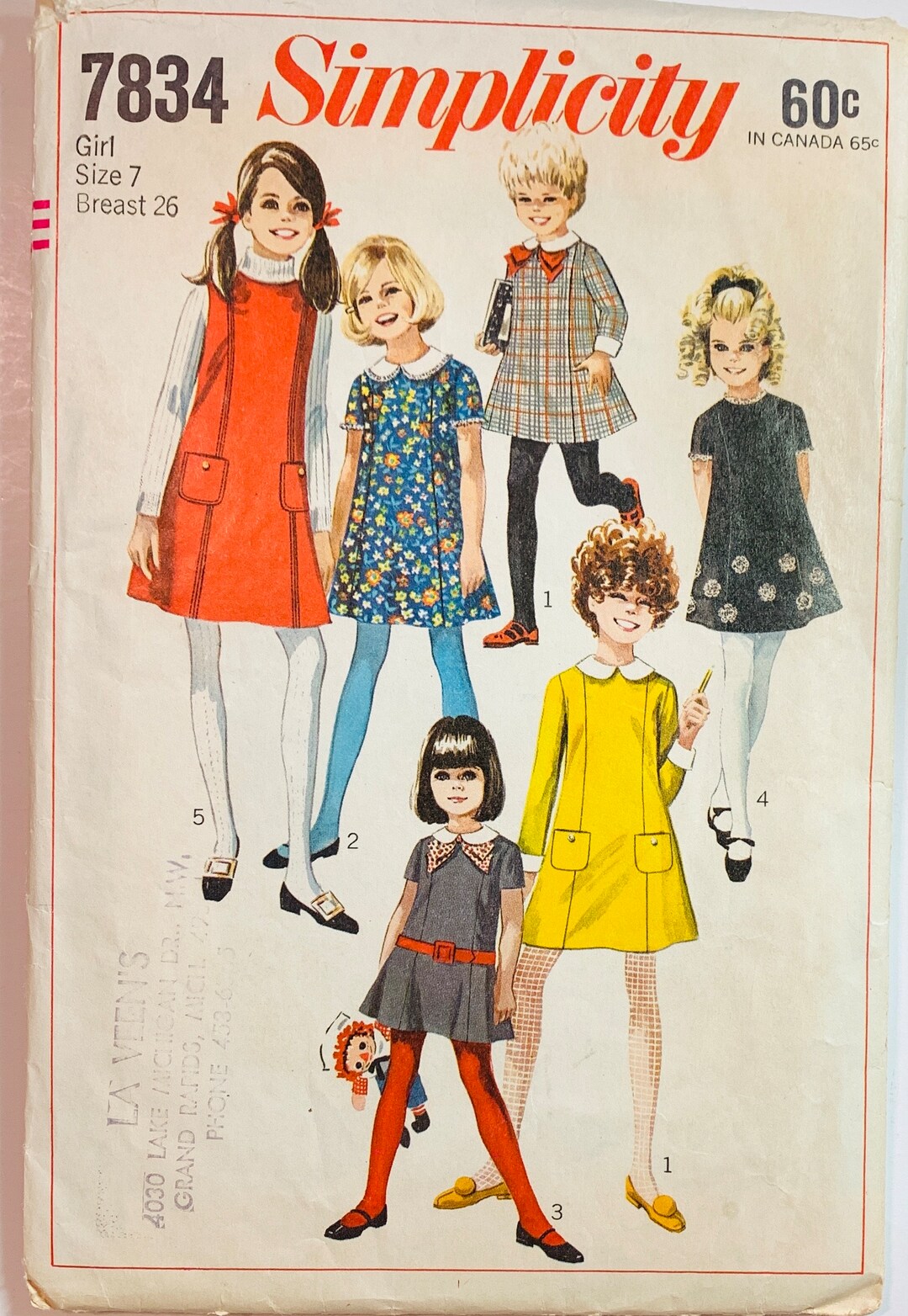 60s Girls Princess Seam Dress or Jumper Pattern Long or Short Sleeves ...