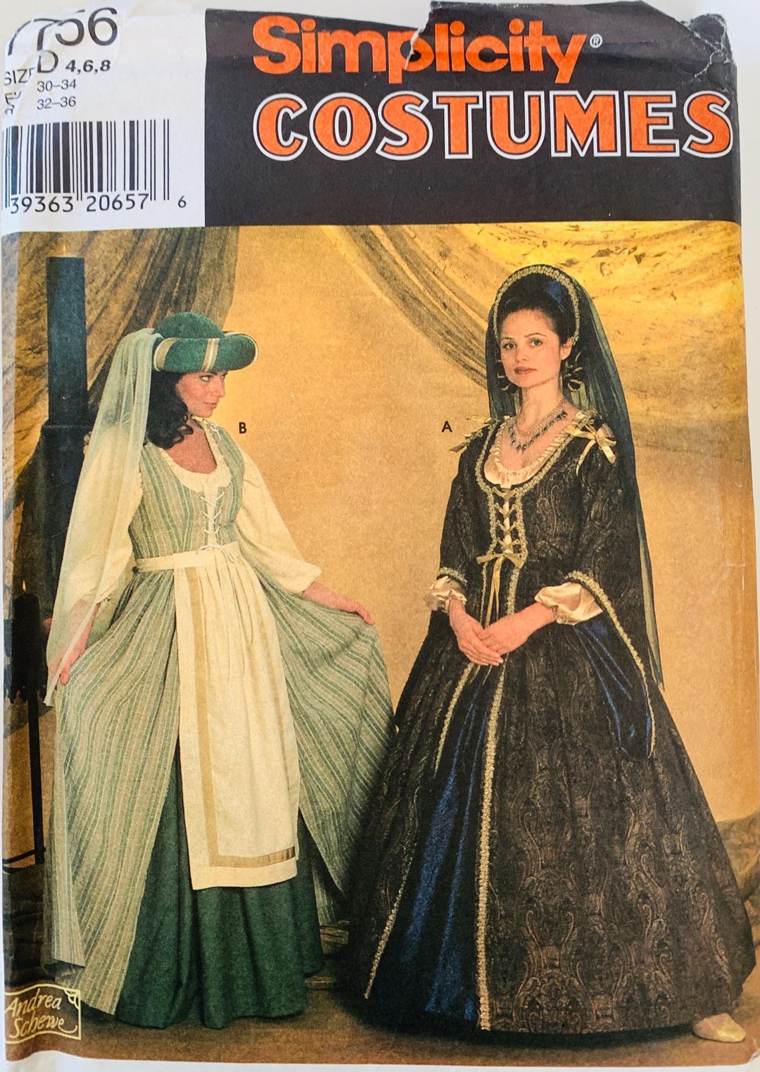 Misses Medieval Renaissance Costume Pattern Blouse, Dress, Apron, Veil ...