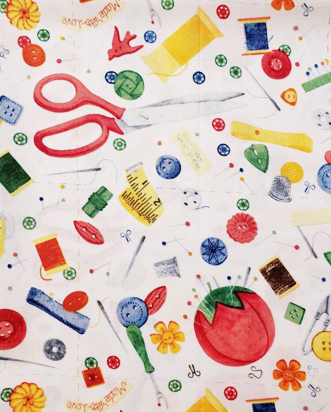 Sewing Theme Fat Quarter Cute Quilting Fabric Scissors Thimble Buttons ...