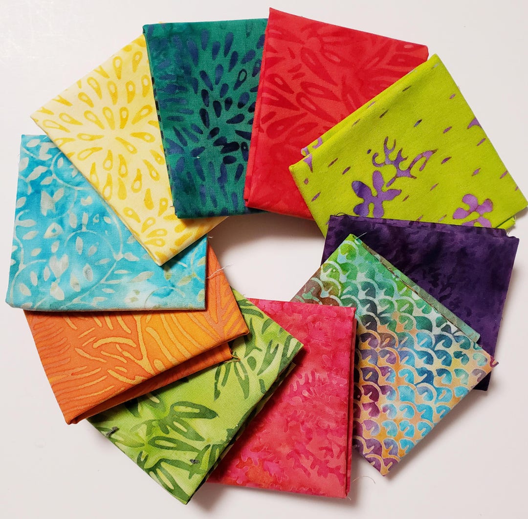 10 Batik Fabric Scraps 8x10 Pieces Cotton Quilting Sewing Crafting Slow ...