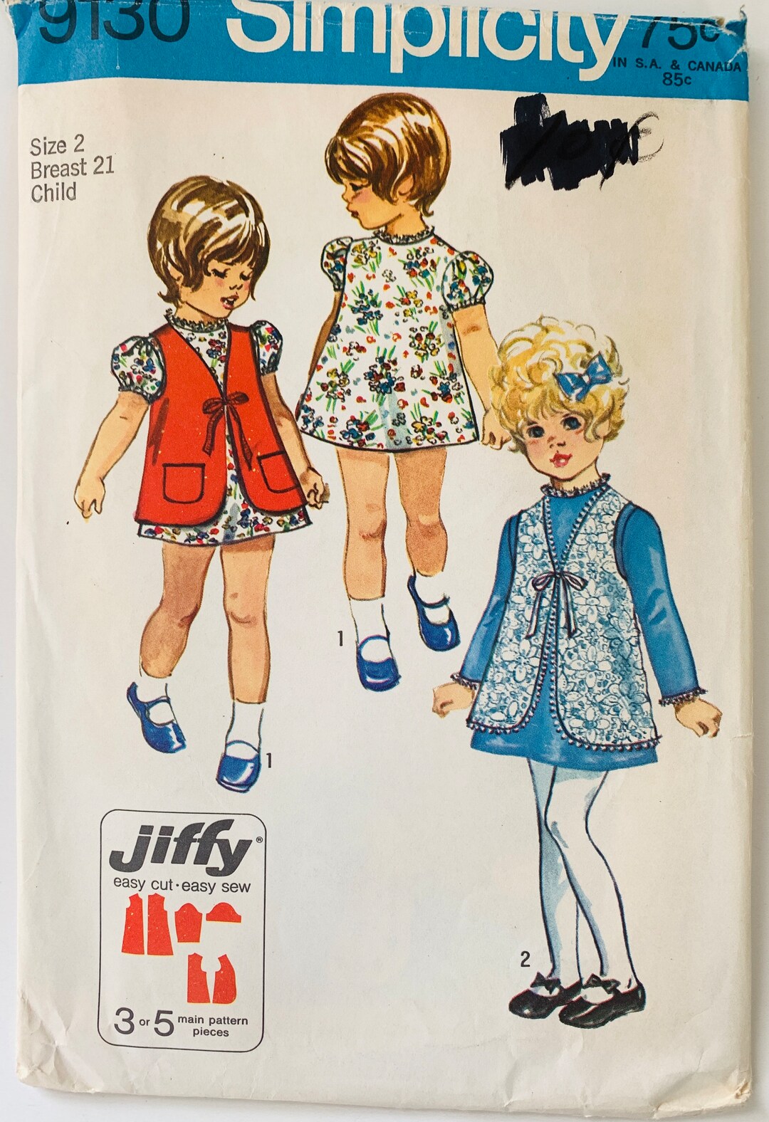Very Easy 70s Childs Dress and Vest Pattern Size 2 Breast 21 Vintage ...