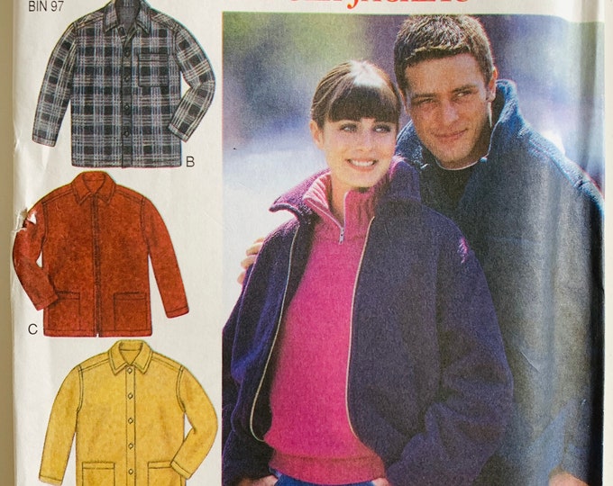 Unisex Jacket Pattern 3 Styles Misses Mens Front Button or Zipper ...