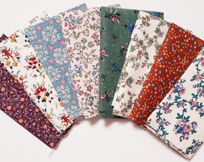 8 Small Print Vintage Floral Cotton Fabric Scraps 9x11 Pieces Calico ...