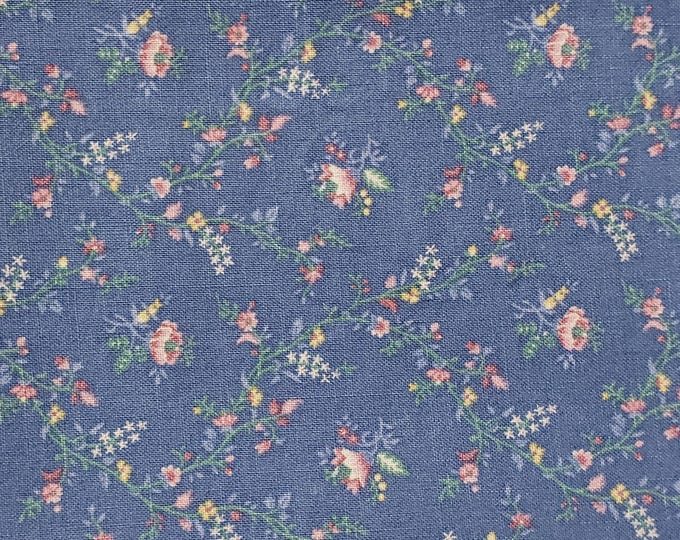 Vintage Blue Calico Fat Quarter Small Print Floral Soft Blue Quilting ...