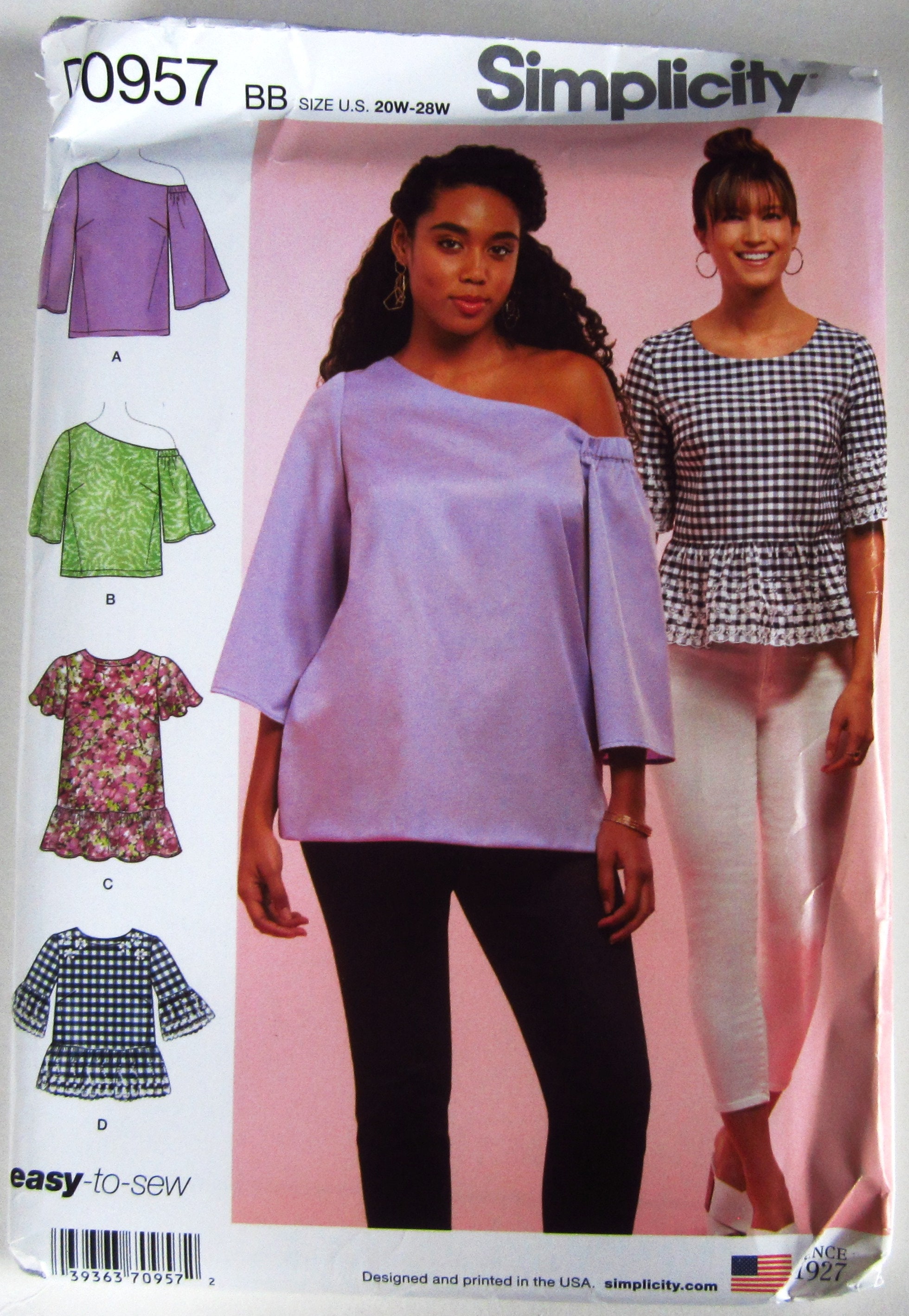 Easy Sew Womens Tops 4 Styles 2 Lengths Sizes 20W 22W 24W 26W 28W ...