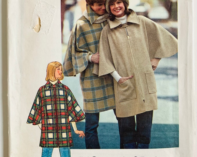 Easy 70s Misses Poncho Pattern Side Seam Slits, Optional Patch Pockets ...
