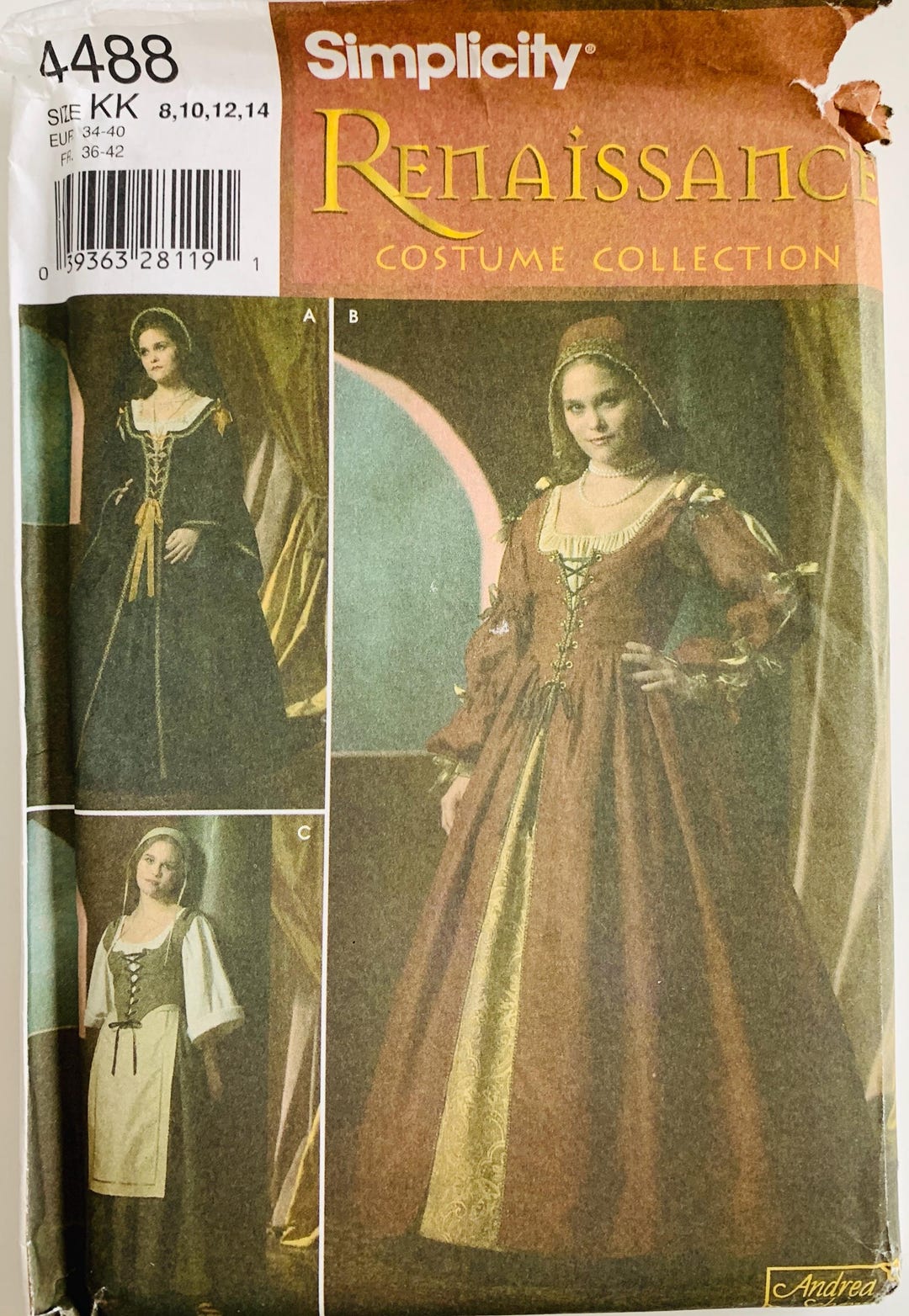 Misses Renaissance Costume Pattern 3 Styles Dress Blouse Veil Apron Cap ...