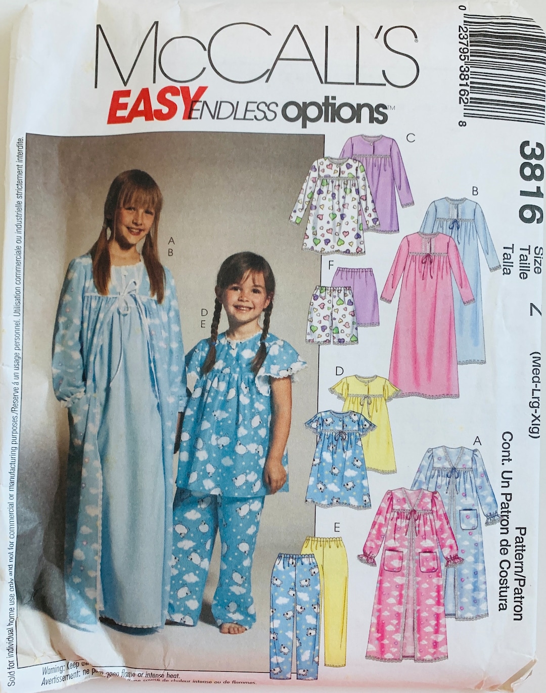 Easy Girls Sleepwear Pattern Robe, Nightgown, Pajama Tops, Pajama Pants and Shorts Sizes M L XL ...
