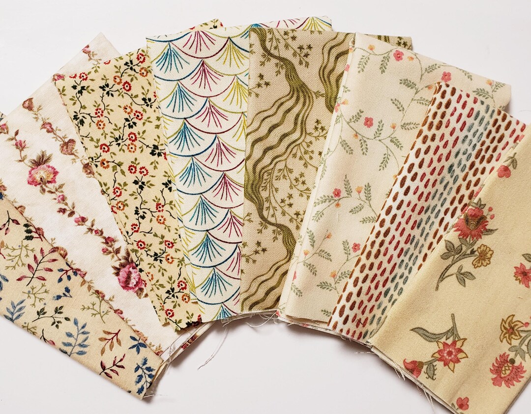 8 Cotton Fabric Scraps Beige Cream Tan Calico 9x11 Pieces Quilting ...