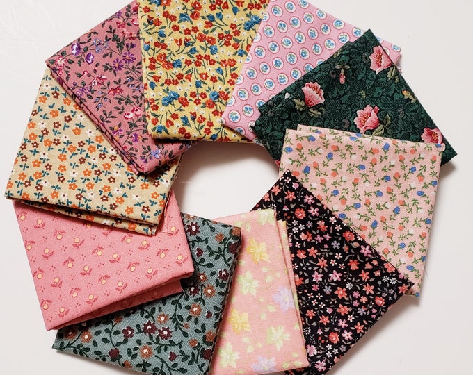 10 Small Print Floral Fabric Scraps 8x10 Pieces Cotton Calico Quilting ...