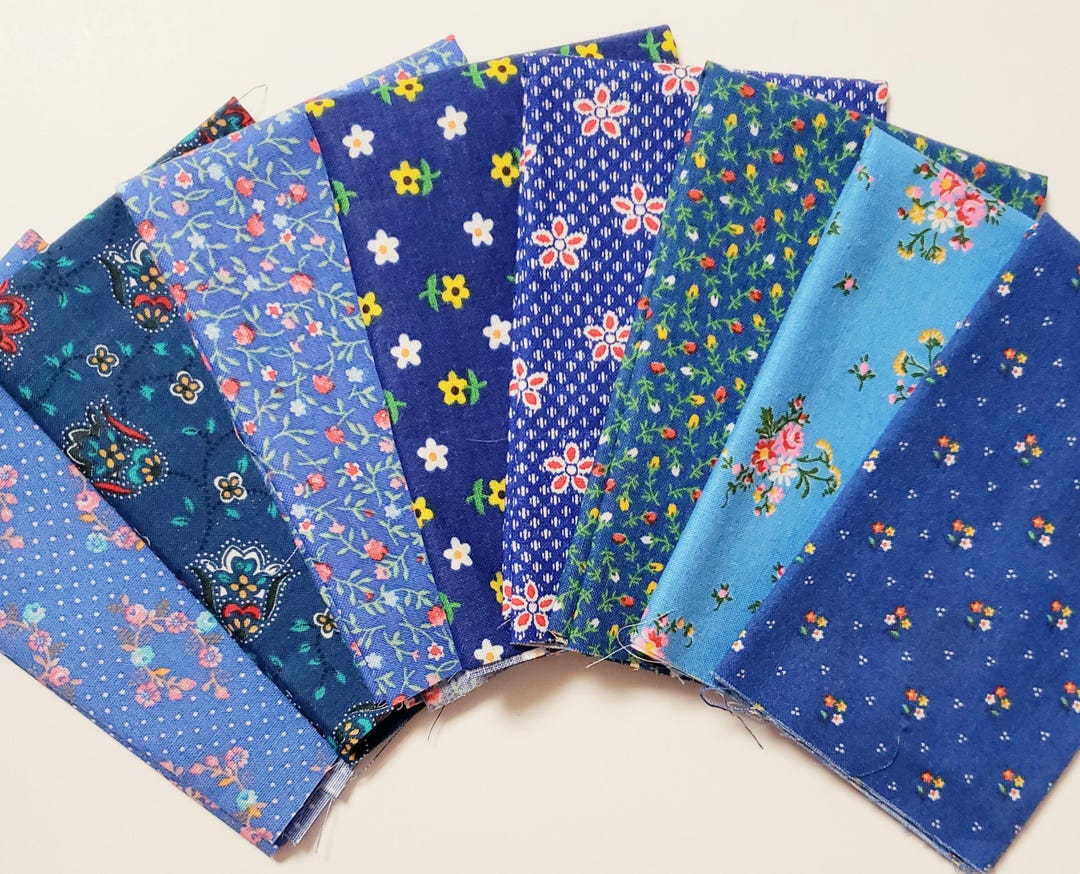 8 Blue Floral Calico Fabric Scraps Quilting Cotton 9x11 Pieces Floral ...