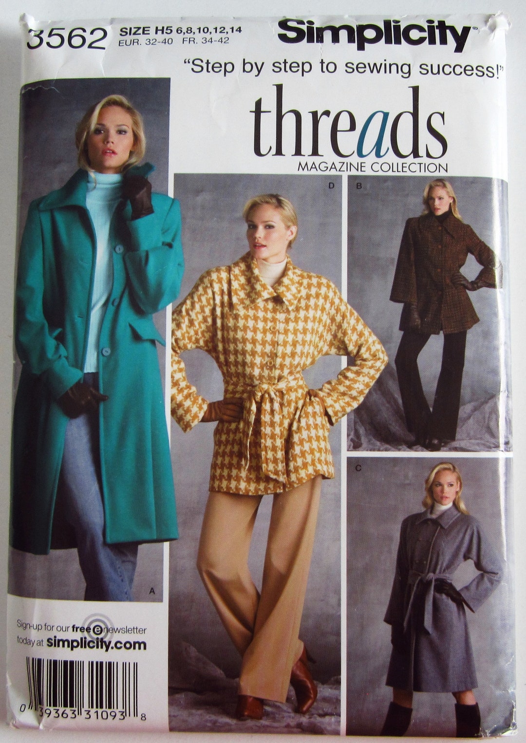 Misses Lined Coats Sewing Pattern 4 Styles 2 Lengths Sizes 6 8 10 12 14 ...