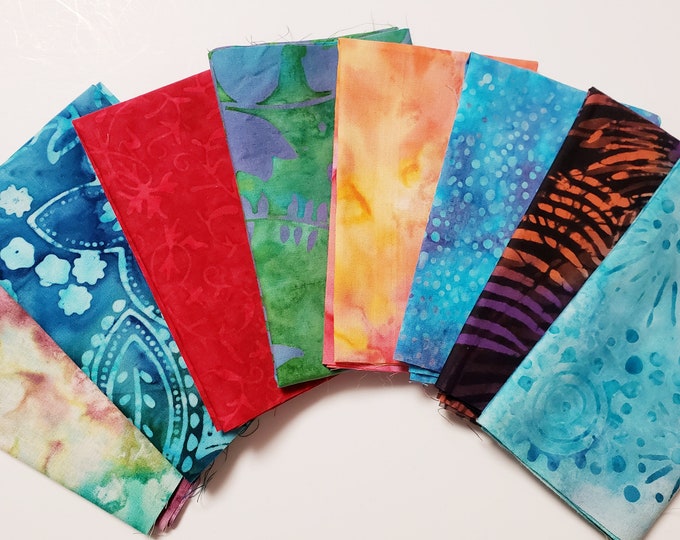 8 Batik Fabric Scraps 9x11 Pieces Fat Sixteenth Cotton Quilting Sewing ...