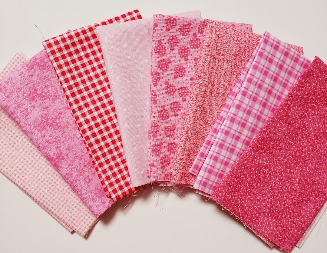 8 Pink Fabric Scraps 9x11 Pieces Cotton Quilting Sewing Floral Abstract ...