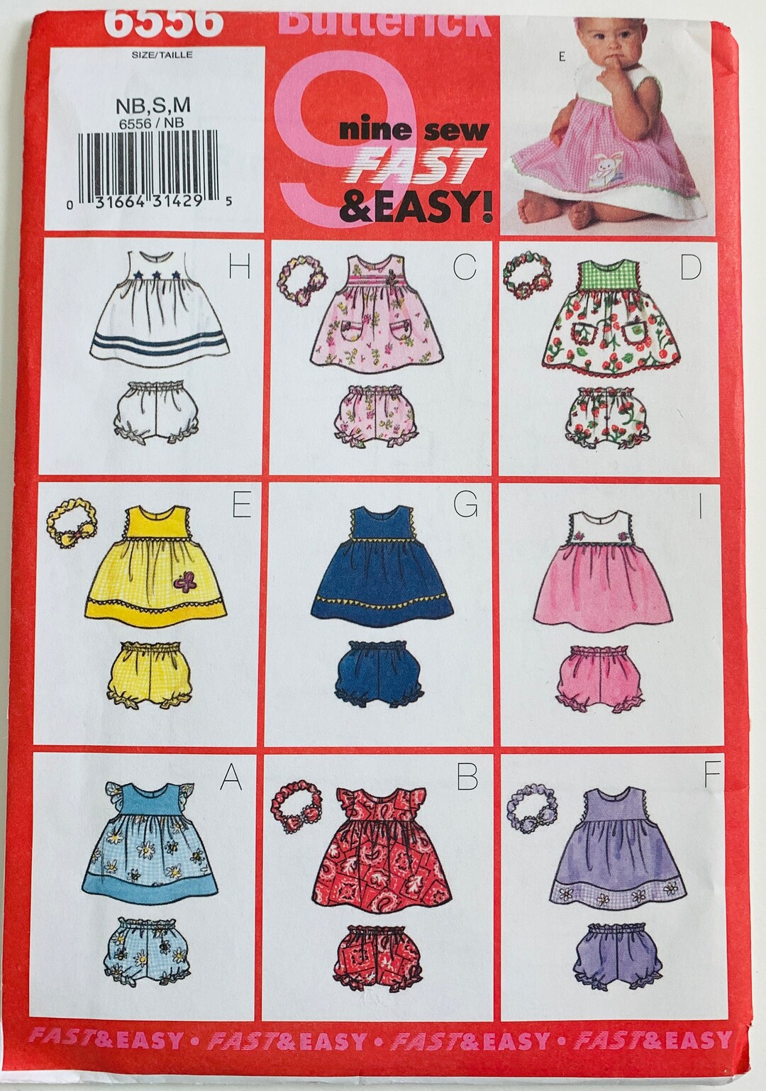 Easy Infants Dress and Panties Pattern 9 Styles and Headband Sizes NB S ...