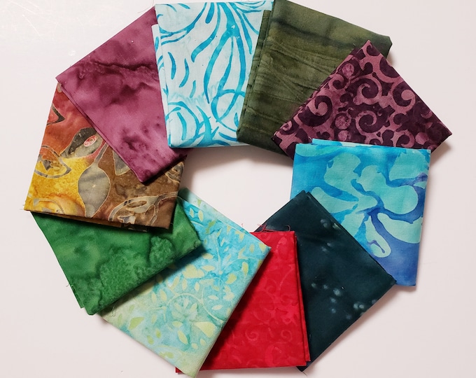 10 Batik Fabric Scraps 8x10 Pieces Cotton Quilting Sewing Crafting Slow ...