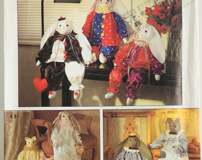 80s Decorative Stuffed Bunny and Cat Dolls Pattern With Clothes ...