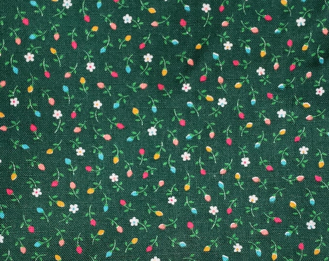 Vintage Dark Green Calico Fat Quarter Cute Tiny Floral and Rosebuds ...