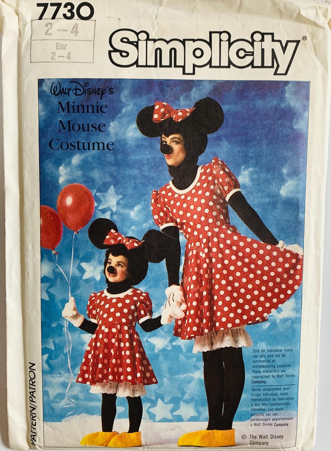 Childs Minnie Mouse Costume Pattern Kids Size 2-4 Cosplay Halloween ...