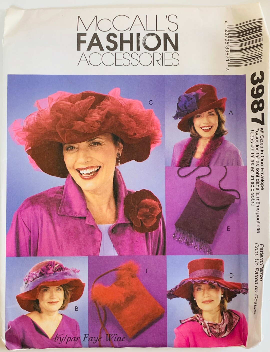 Ladies Hats 3 Sizes and Purses Pattern Red Hat Society Mccalls 3987 ...