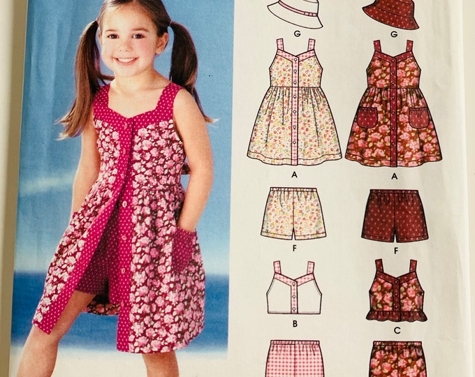 Easy Sew Little Girls Dress, Top, Pants or Shorts and Hat Sizes 3 4 5 6 ...