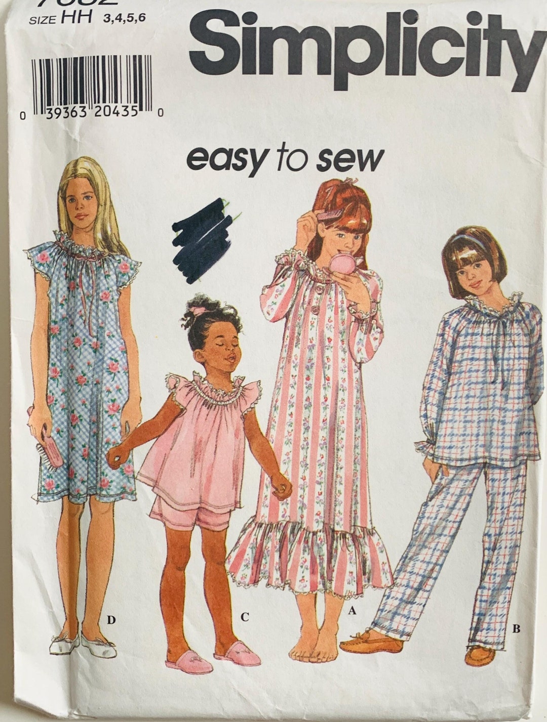 Easy Little Girls Nightgown 2 Styles and Pajamas 2 Lengths Pattern ...