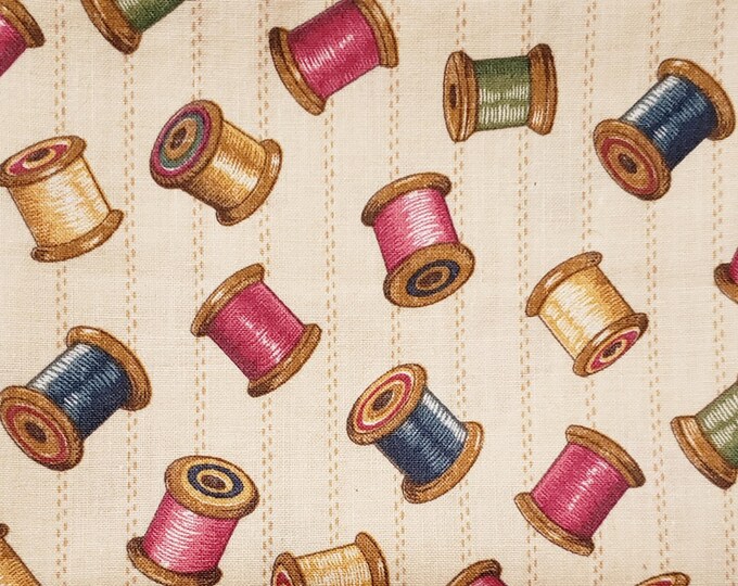 Antique Thread Spools Fat Quarter Novelty Tan Quilting Cotton by the ...