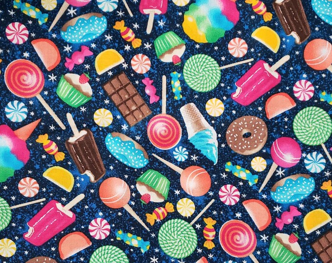 Fat Quarter Candy Suckers Chocolate Donuts Cupcakes Lollipops on Blue ...