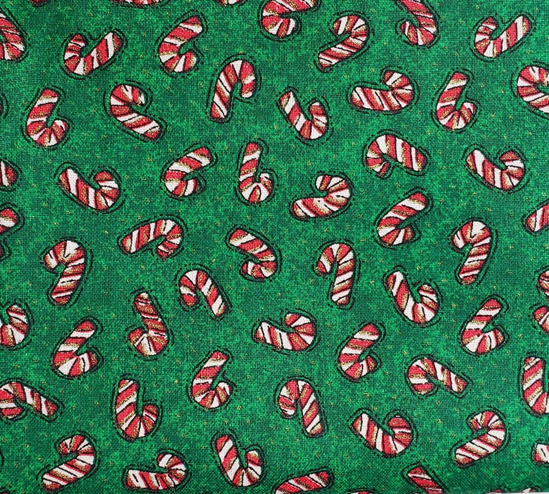 Fat Quarter Christmas Candy Cane on Green Small Print Holiday General ...