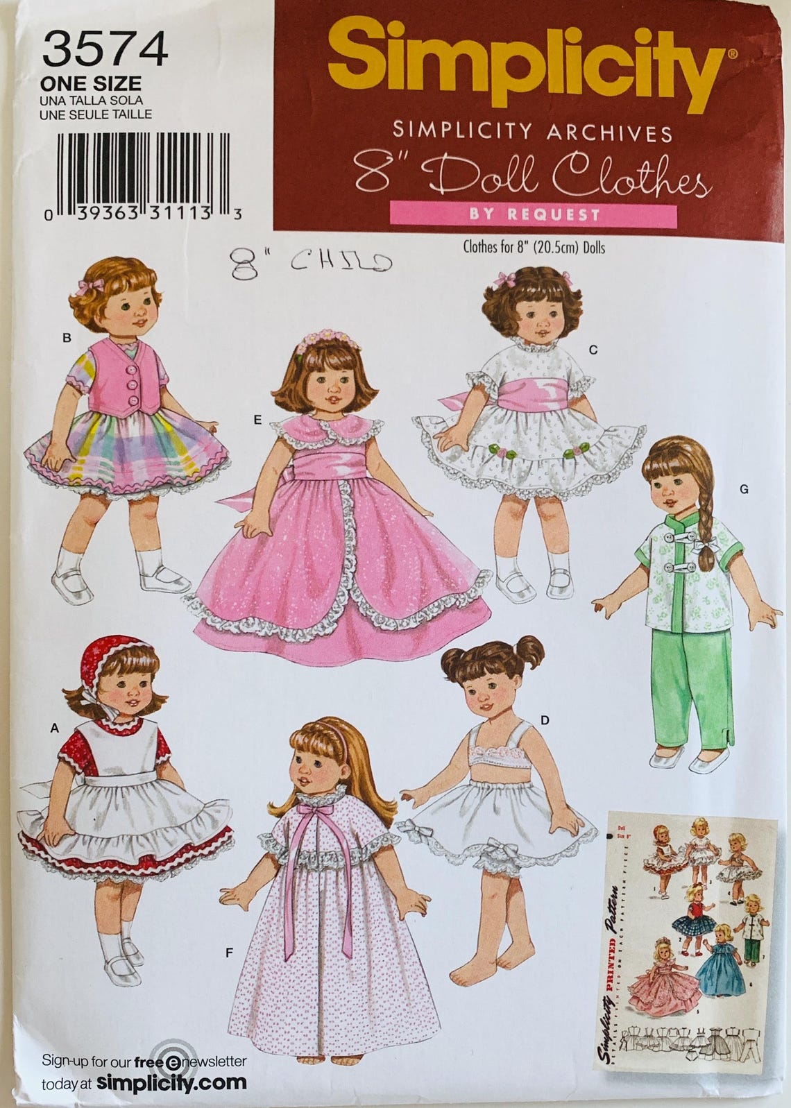 Vintage Style Doll Clothes Pattern for 8 Inch Doll 7 Outfits Ginny ...