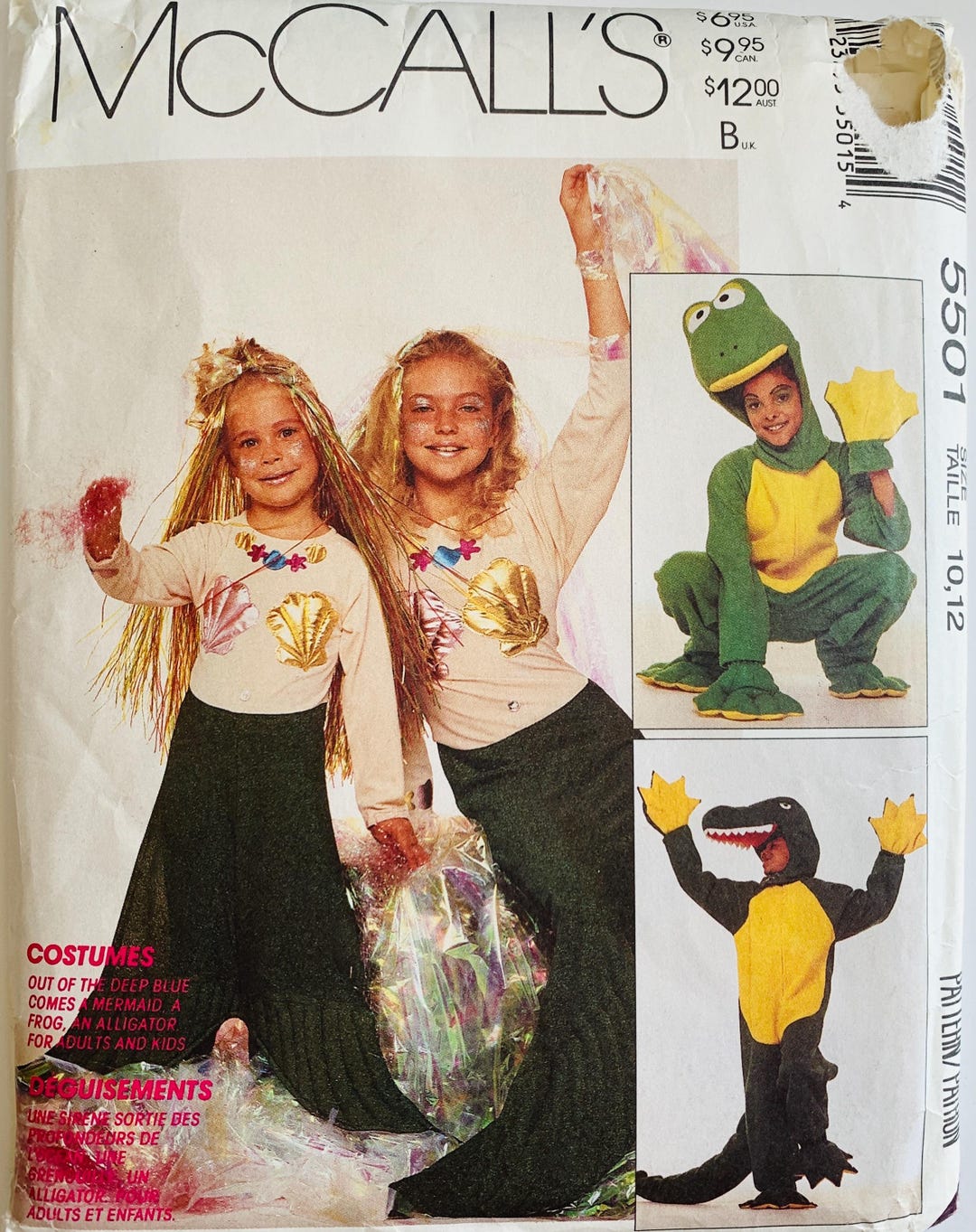Boys Girls Costumes Pattern Mermaid Frog Alligator Size 10,12 Vintage ...