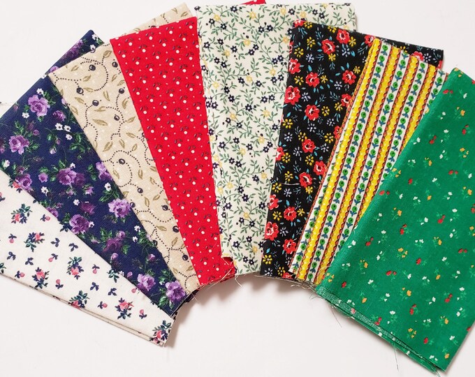 8 Small Print Vintage Floral Cotton Fabric Scraps 9x11 Pieces Calico ...