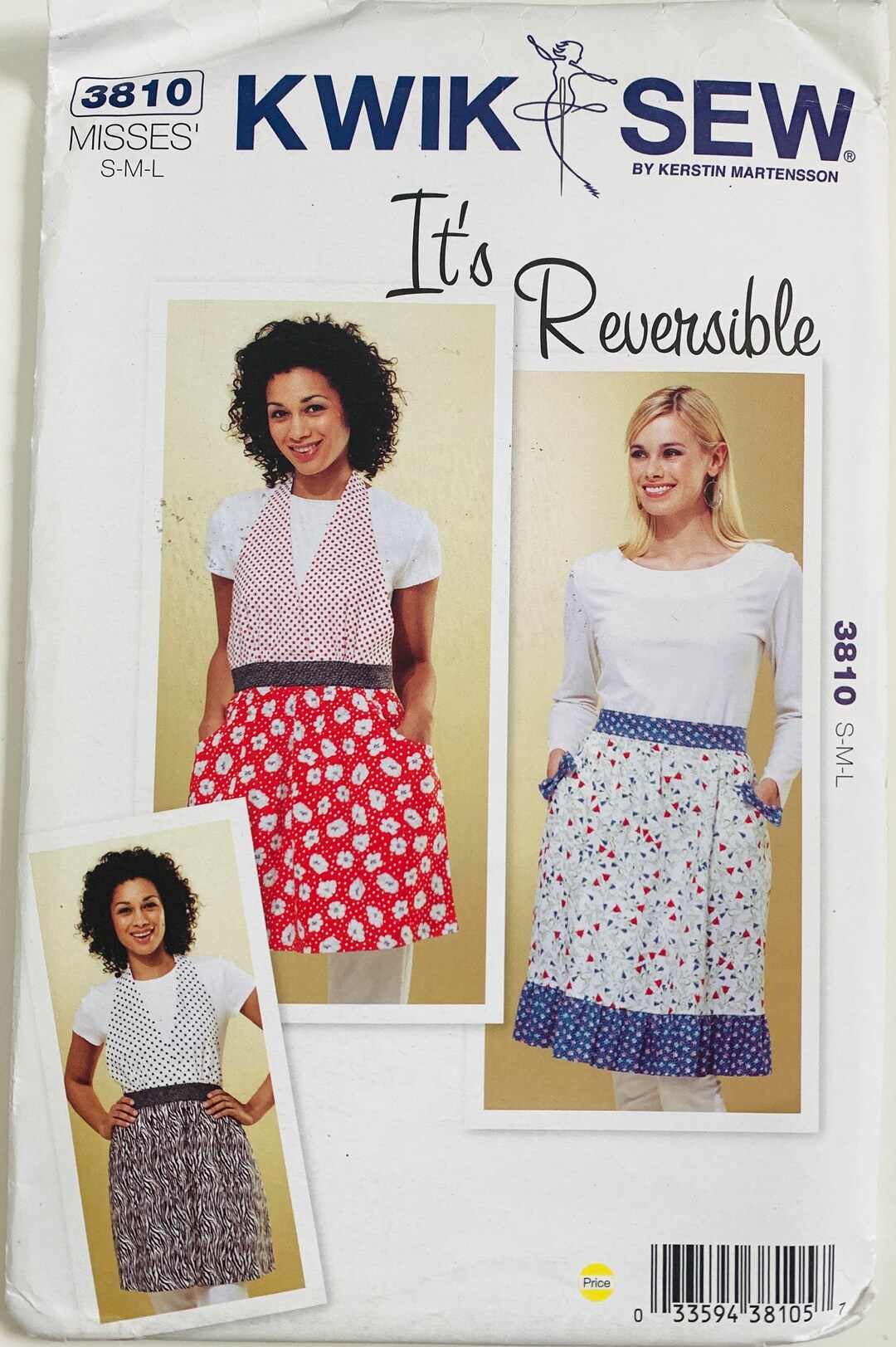 Misses Easy Reversible Apron Pattern 3 Sizes 2 Styles Waistband With ...