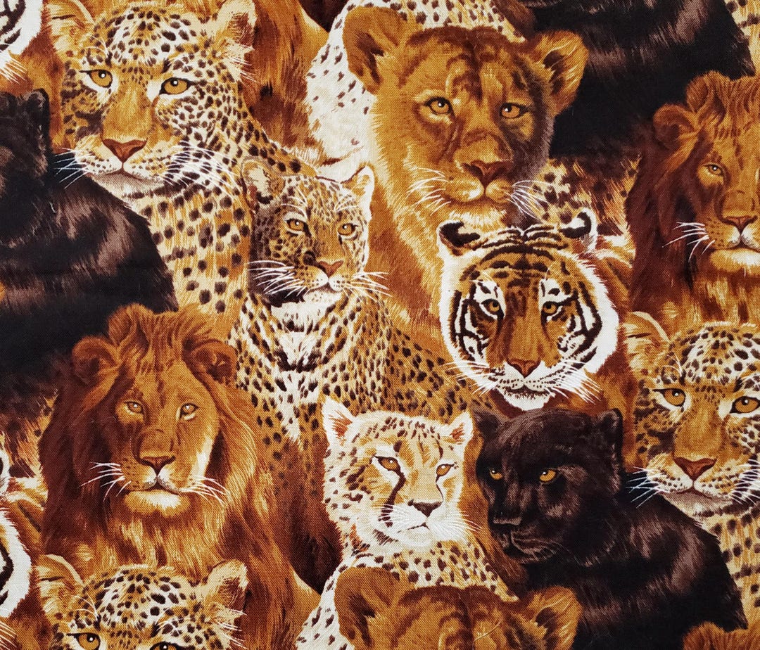 Portraits of the Wild Fat Quarter Robert Kaufman Big Cats Panther Tiger ...