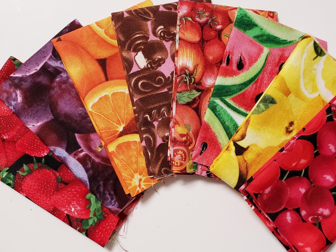 8 Fruit Food Fabric Scraps I Spy Novelty 9x11 Pieces Fruit Chocolates ...