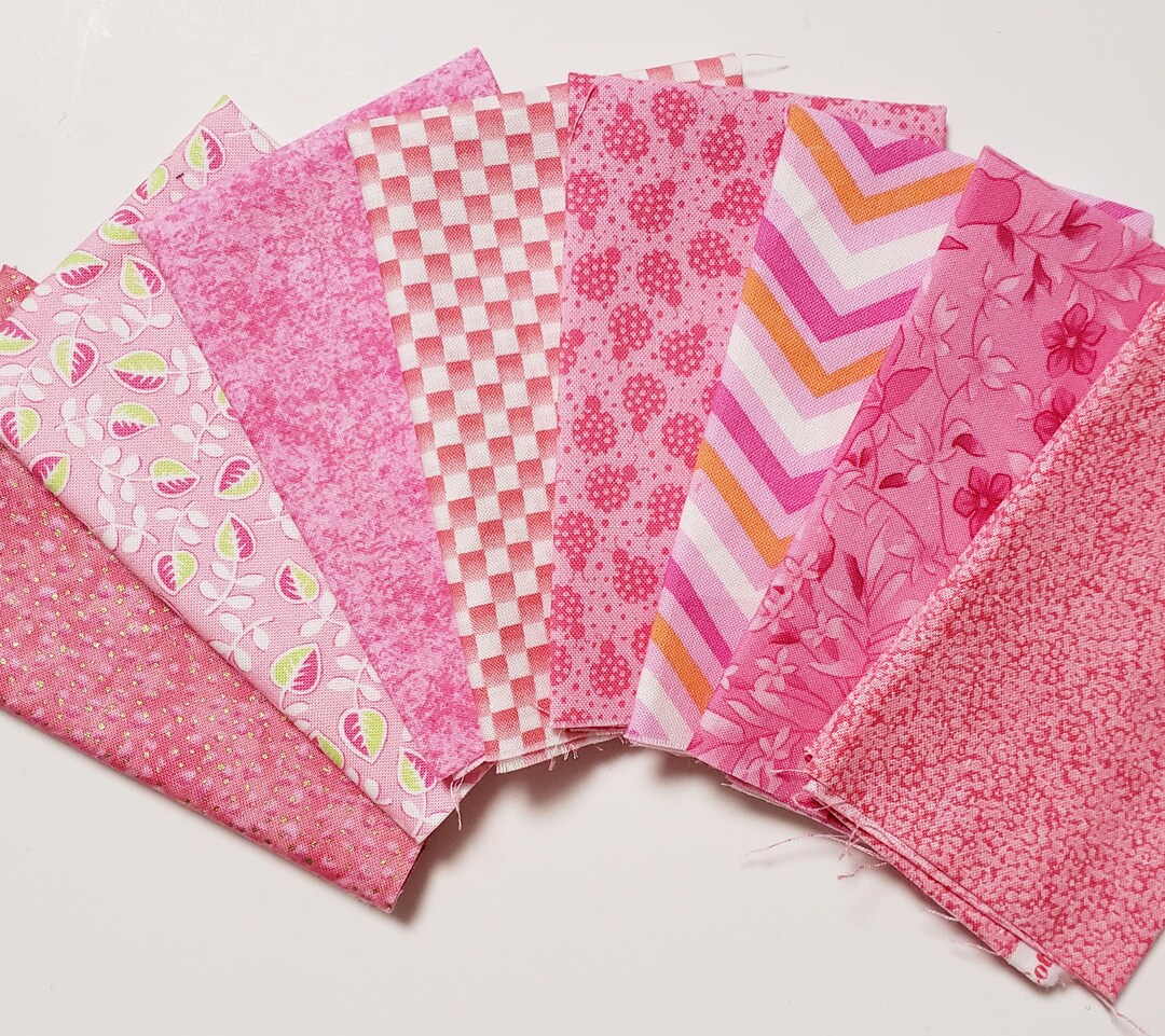 8 Pink Fabric Scraps 9x11 Pieces Cotton Quilting Sewing Floral Abstract ...