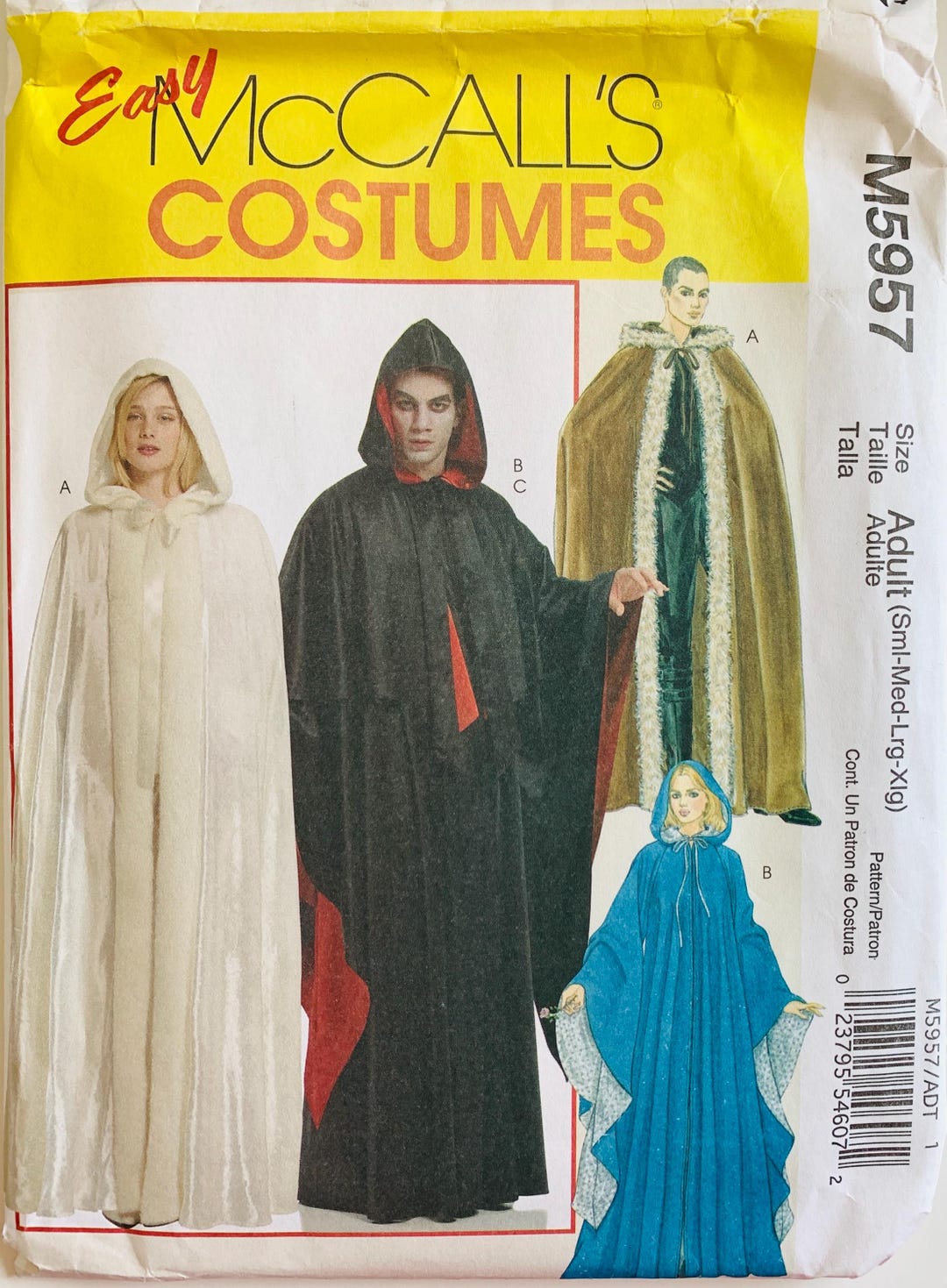 Easy Sew Capes 2 Styles Capelet Misses Mens Sizes S M L XL Mccalls ...