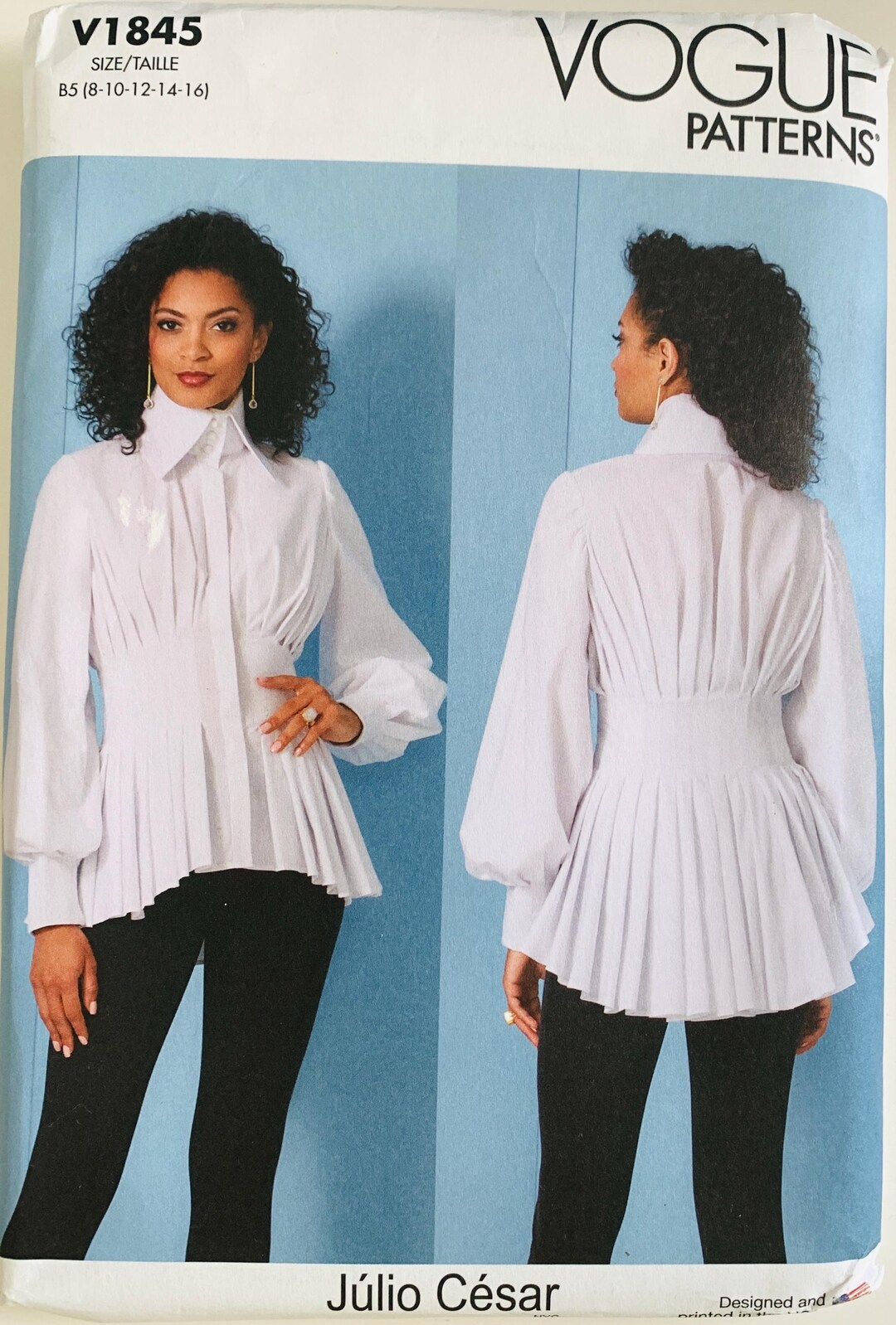 Misses Peplum Shirt Pattern High Collar and Collar Stand Bishop Sleeves Front and Back Waistline ...