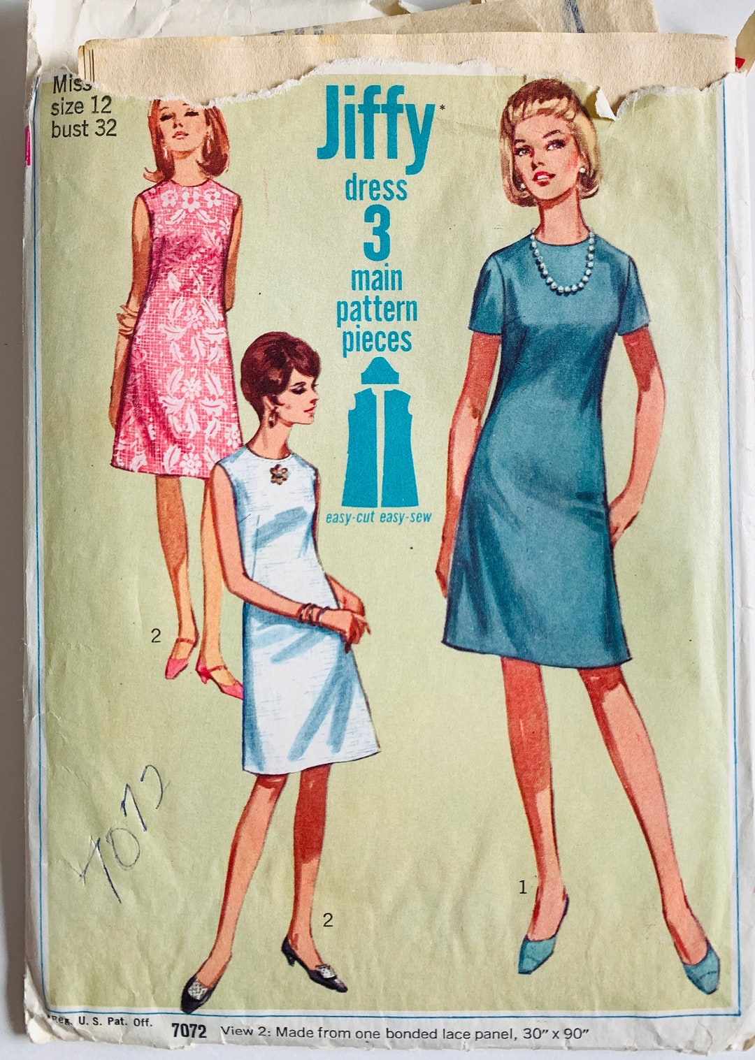 Easy Vintage 60s Misses One-piece Dress Pattern Sleeveless or Short ...