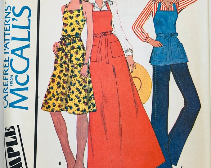 70s Misses Butcher Apron Pattern 3 Lengths Sizes P S M L Vintage ...