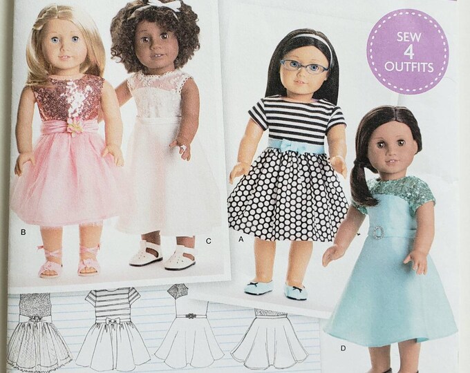 18 Inch Doll Dress Pattern 4 Styles American Girl Simplicity S0172/8039 ...