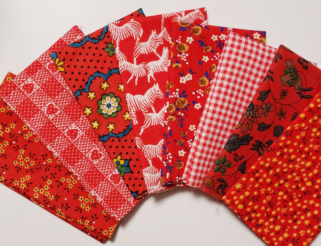 8 Vintage Red Fabric Scraps 9x11 Pieces Quilting Sewing Crafting ...