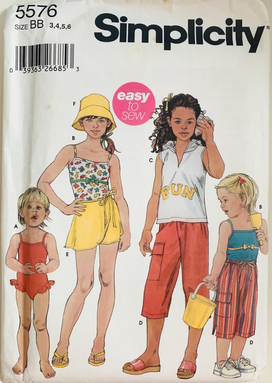 Easy Little Girls Bathing Suit, Hat 3 Sizes, Summer Hooded Top, Cropped ...