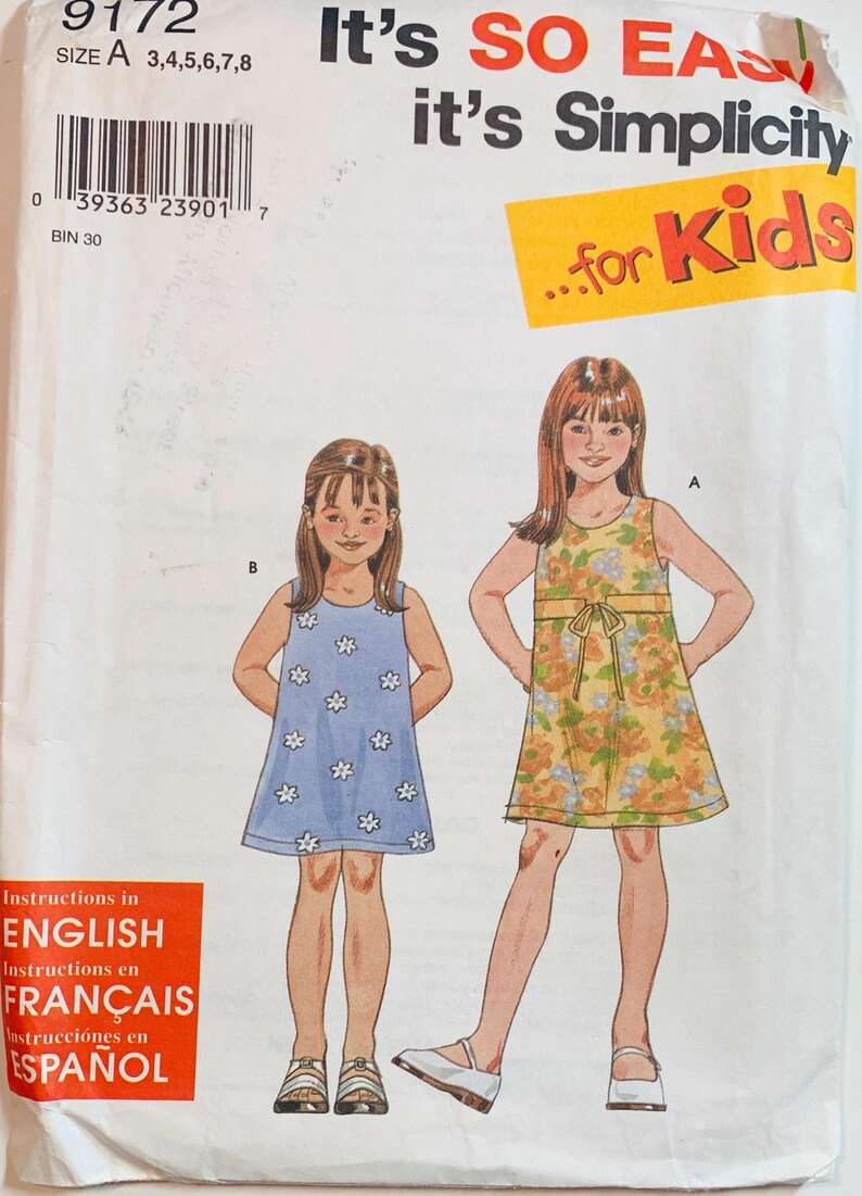 Easy Y2K Pattern for Childs Sleeveless Dress 2 Styles Sizes 3 4 5 6 7 8 ...