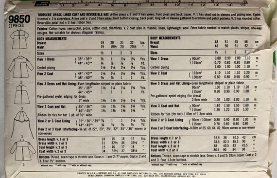 Kits & How To Simplicity 9850 A Line Dress Lined Coat and Reversible ...