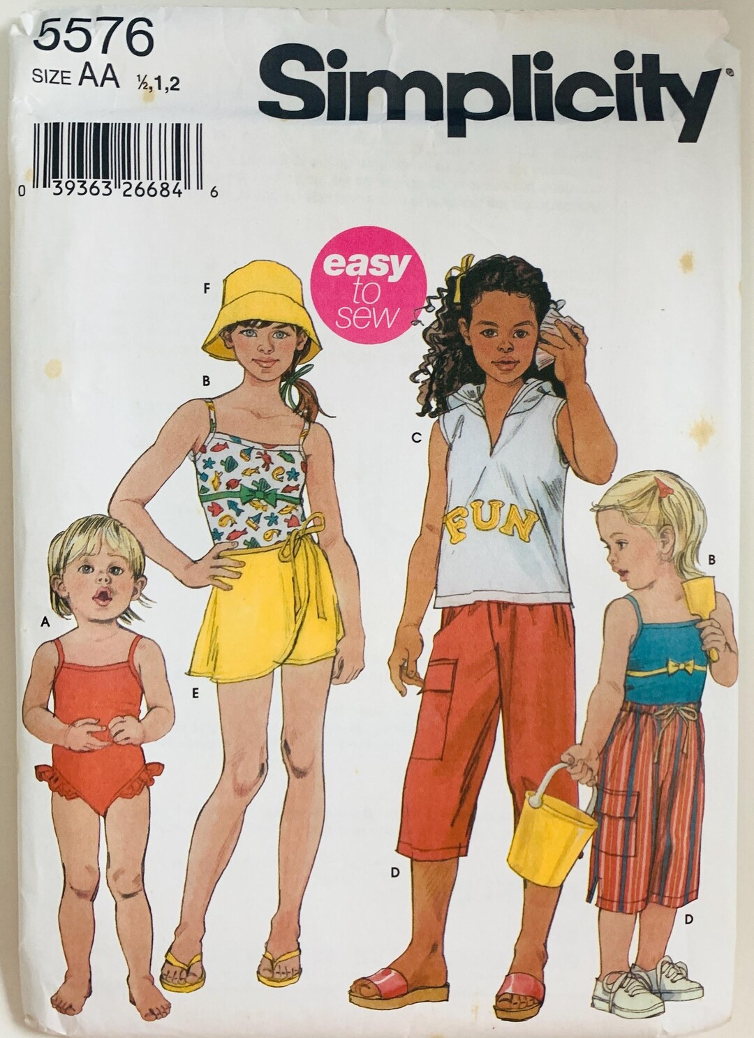 Easy Toddlers Bathing Suit, Hat 3 Sizes, Summer Hooded Top, Cropped ...