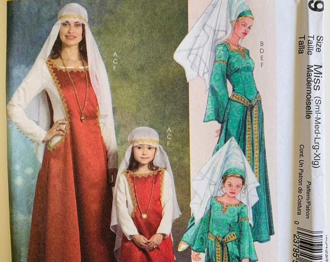 Misses Medieval Costumes Pattern 2 Styles Dress, Belt, Hat, Overdress ...