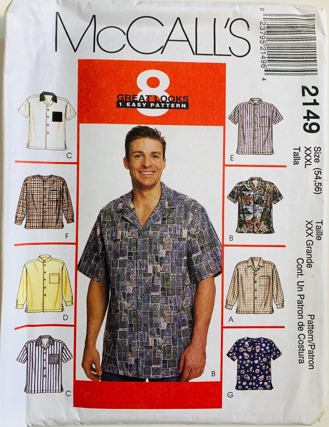 Easy Big Mens Shirt Pattern 8 Styles Long or Short Sleeves, Collar ...